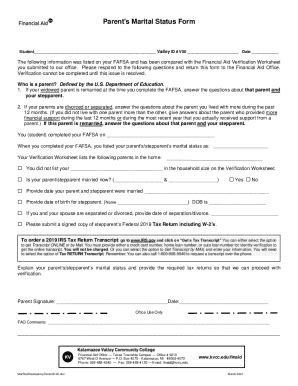 Fillable Online Parent S Marital Status Form Kvcc Fax Email Print