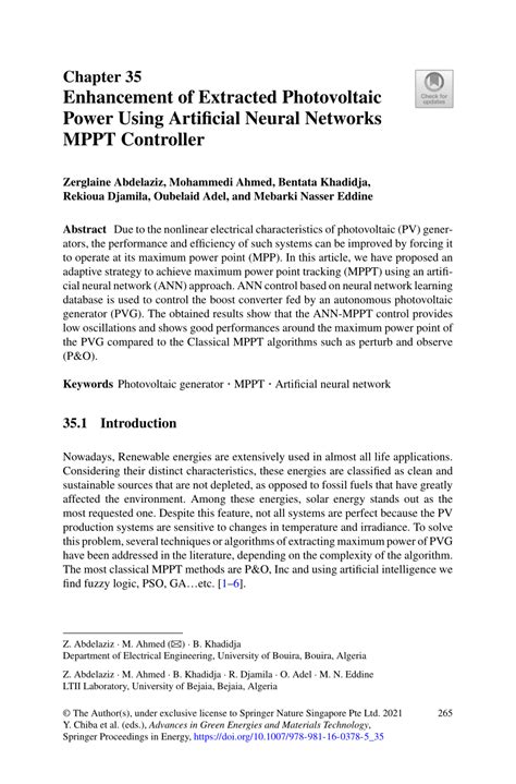pdf enhancement of extracted photovoltaic power using artificial neural networks mppt controller