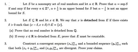 solved 1 let s be a nonempty set of real numbers and let a
