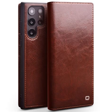 QIALINO Eleganckie Skórzane Etui do Samsung Galaxy S22 Ultra 5G brązowe