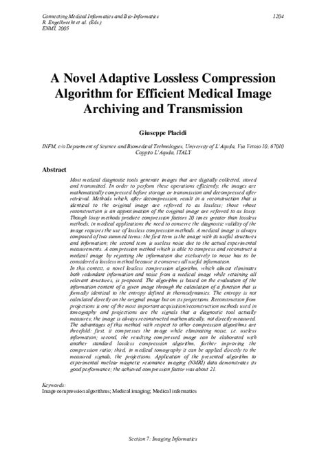 pdf a novel adaptive lossless compression algorithm for efficient medical image archiving and