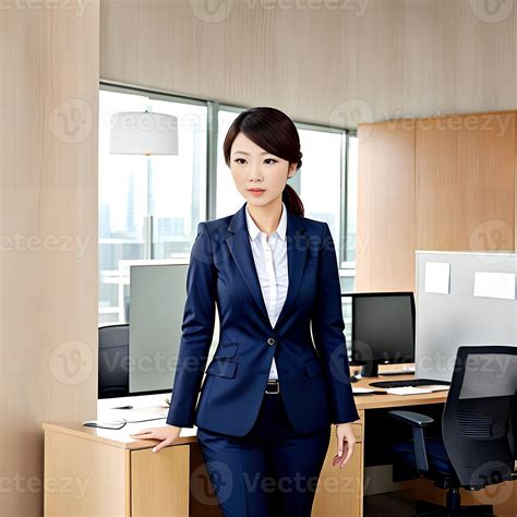 Portrait Beautiful Asian Woman At The Office Generative Art By A I