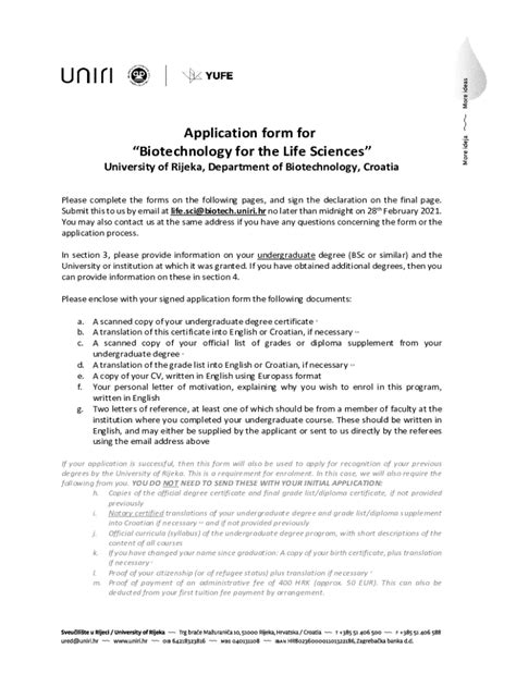 Fillable Online Biotech Uniri Admissions Columbia University In The
