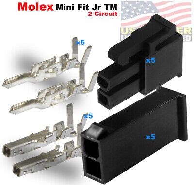 5 Set Molex 2 Pin Black Connector Pitch 4 20mm Pin Mini Fit Jr W