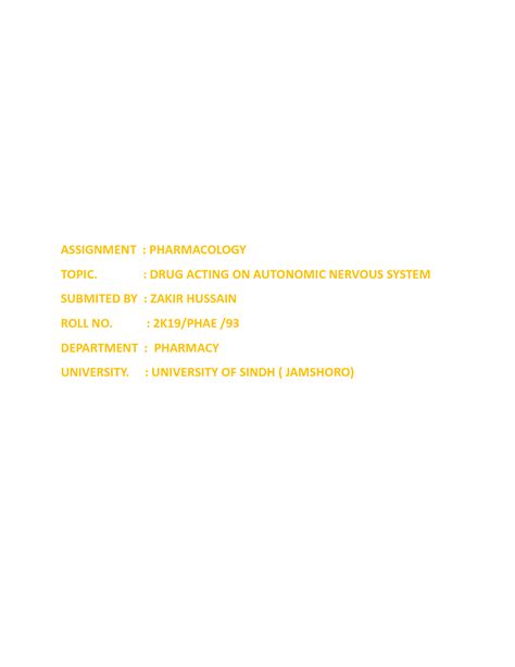 Solution Drugs Acting On Autonomic Nervous System Studypool
