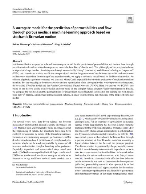 pdf a surrogate model for the prediction of permeabilities and flow through porous media a