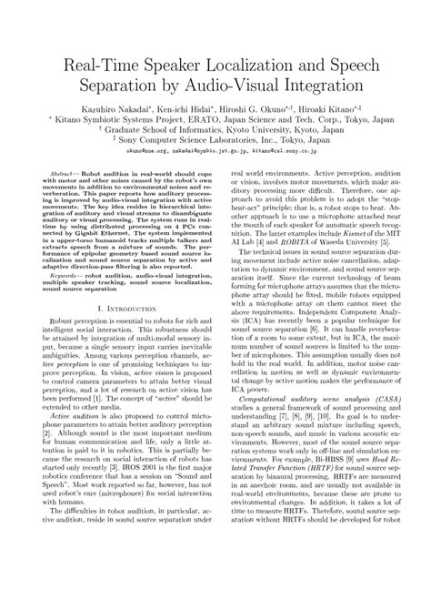 pdf real time speaker localization and speech separation by audio visual integration