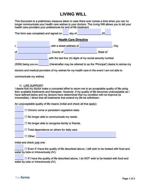 Free Printable File Printable Living Will Forms