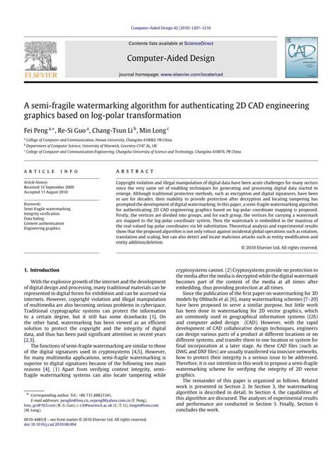 pdf a semi fragile watermarking algorithm for authenticating 2d cad engineering graphics based