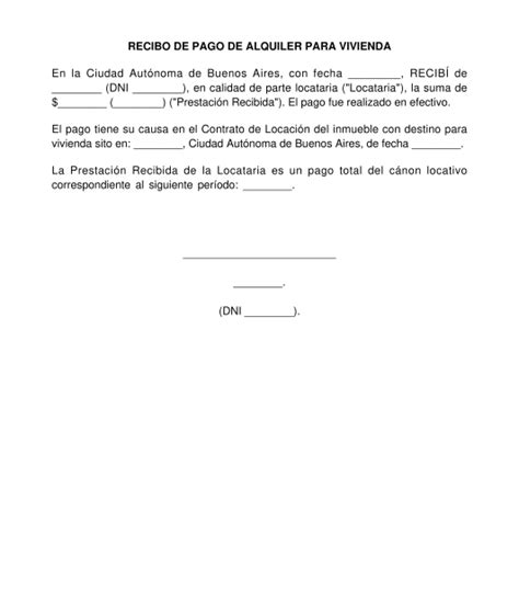 Recibo De Pago De Alquiler Modelo Formato Word Y PDF