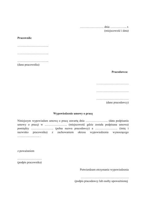 Wypowiedzenie Umowy O Prac Druk Praca Money Pl
