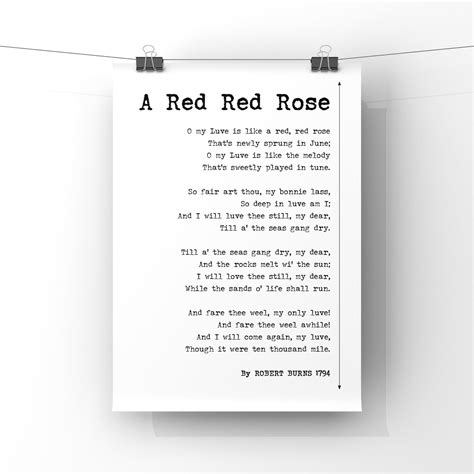 A Red Red Rose Poem By Robert Burns Poster Print Original Etsy