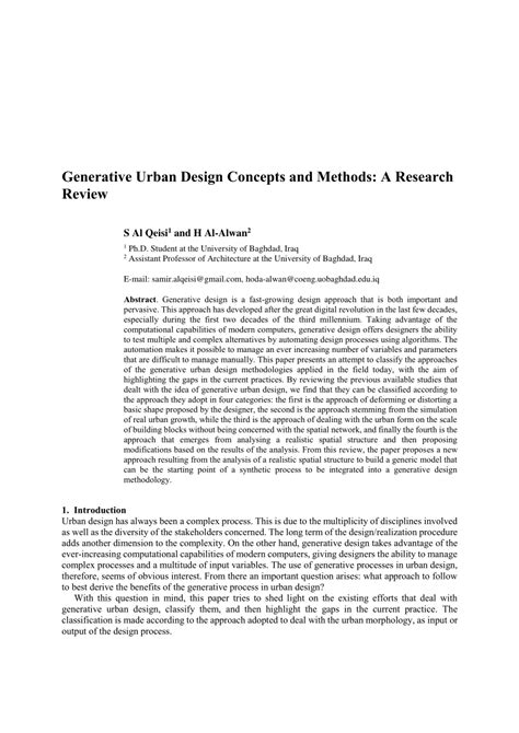 pdf generative urban design concepts and methods a research review