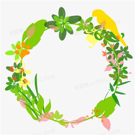 手绘圆形绿色树叶花卉边框图片免费下载 PNG素材 编号z62iw9nej 图精灵