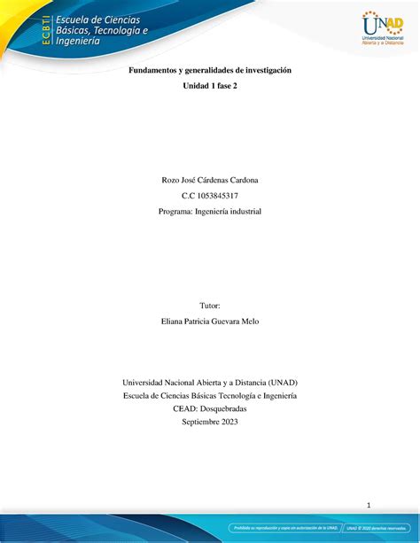Unidad 1 FASE 2 Fundamentos y generalidades de investigación Unidad 1