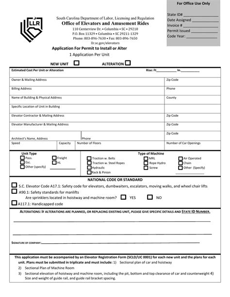 South Carolina Application For Permit To Install Or Alter Fill Out