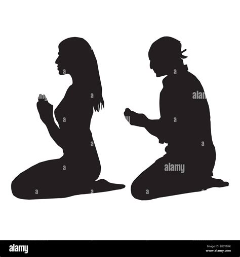 Vector Set Of Praying People Silhouettes Illustration Isolated On White
