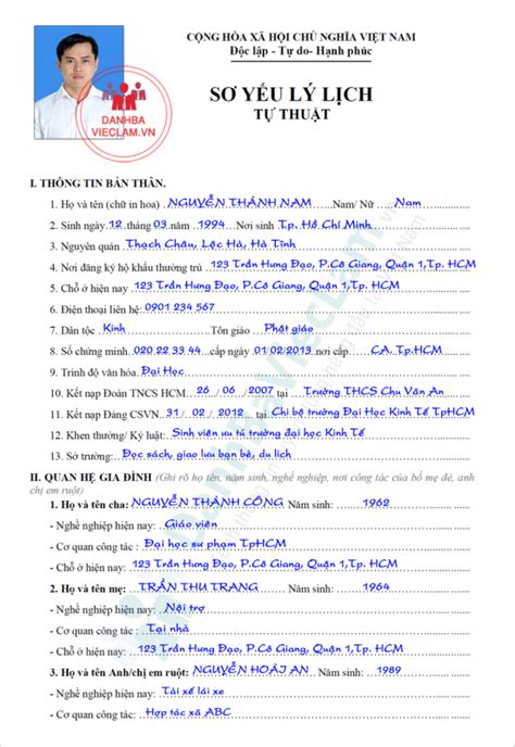 Mẫu sơ yếu lý lịch xin việc chuẩn nhất 2021