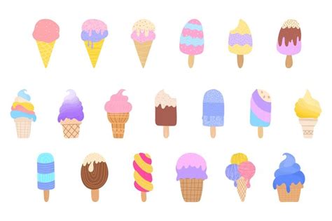 Elemento plano de la colección de helados aislado en blanco establecer