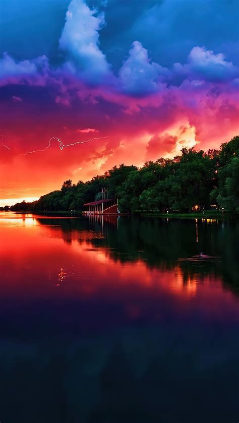 Atardecer Nublado En Lago Fondo De Pantalla K Hd Id