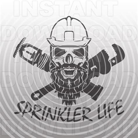Sprinkler Fitter Skull With Beard SVG File Sprinkler Life SVG