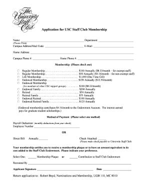 Fillable Online Usc Application For Usc Staff Club Membership Usc Fax