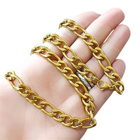 CORRENTE DE AÇO OURO 18K FÍGARO 3X1 GROSSA 70 CM Moriá Joias em