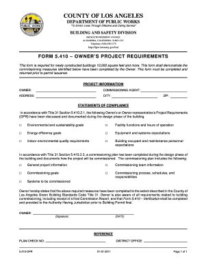 Fillable Online Dpw Lacounty Form 5 410 Owners Project Requirements