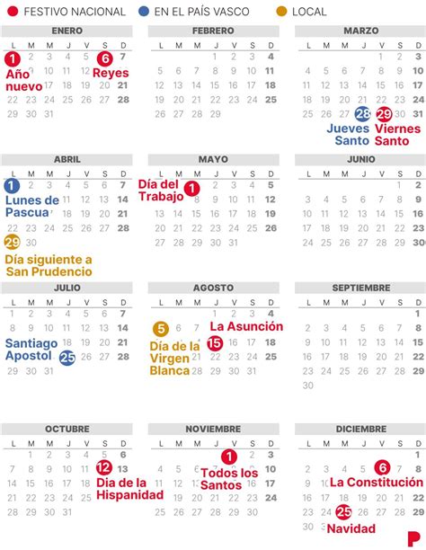 CALENDARIO Laboral De VITORIA De 2024 Con FESTIVOS