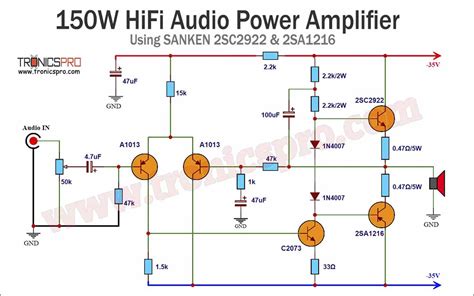 W Hifi Amplifier Circuit Sc Sa Tronicspro