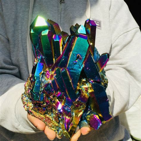G Titanium Rainbow Aura Quartz Crystal Cluster Bismuth Silicon