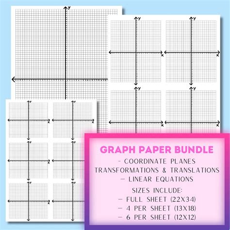graph paper x axis and y axis printable 3 different sizes coordinate planes linear equations
