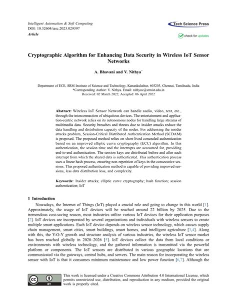 pdf cryptographic algorithm for enhancing data security in wireless iot sensor networks