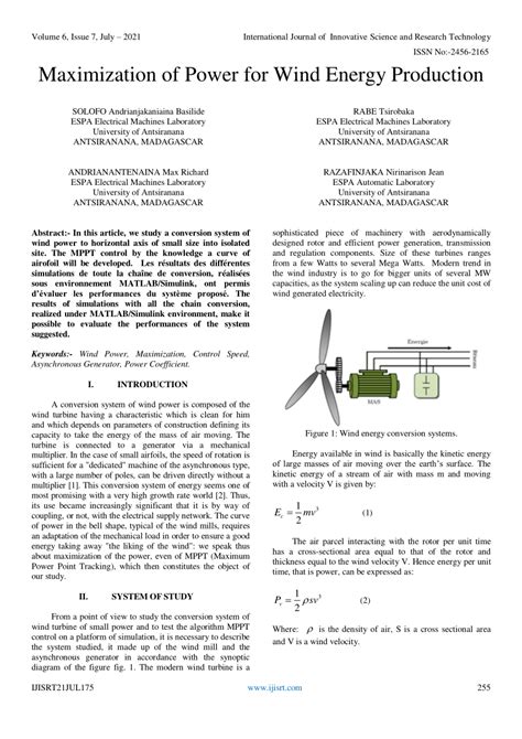 pdf maximization of power for wind energy production
