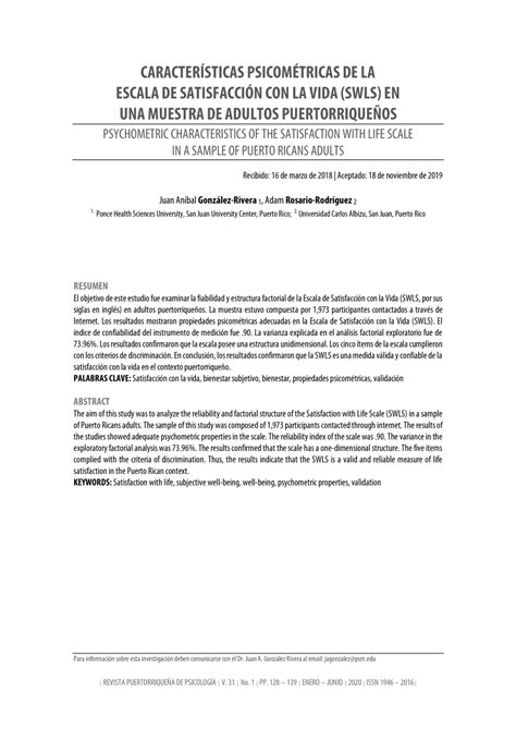 PDF Características Psicométricas de la Escala de Satisfacción con la