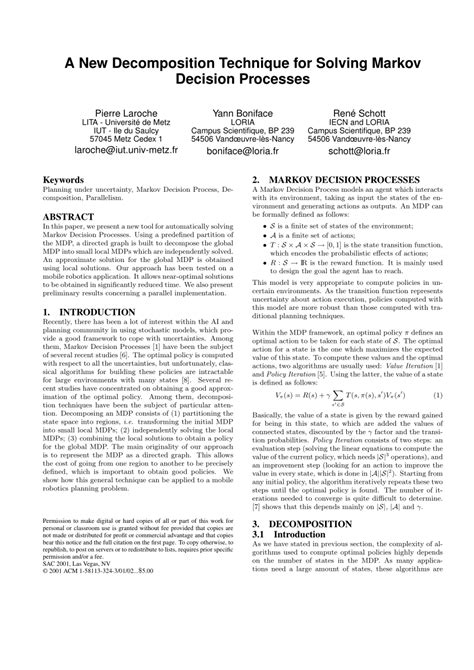pdf a new decomposition technique for solving markov decision processes