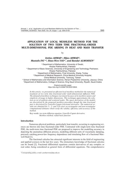 pdf application of local meshless method for the solution of two term time fractional order