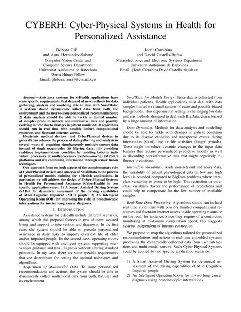 pdf cyberh cyber physical systems in health for personalized assistance
