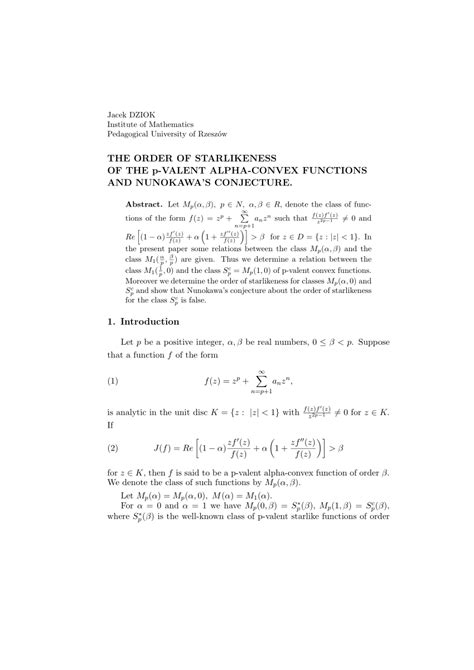 pdf the order of starlikeness of the p valent alpha convex functions and nunokawa s conjecture