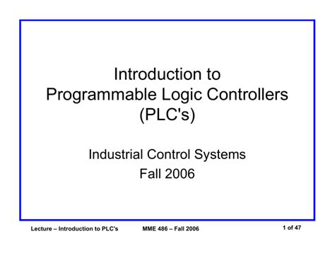 Introduction To Programmable Logic Controllers PLC