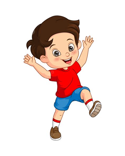 Niño Feliz De Dibujos Animados Levantando Las Manos PNG dibujos
