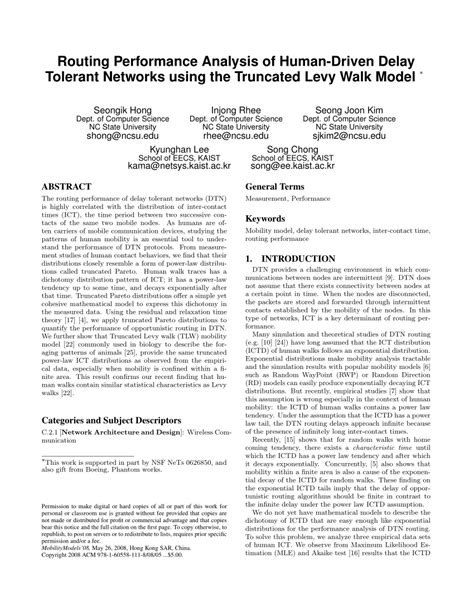 pdf routing performance analysis of human driven delay tolerant networks using the truncated