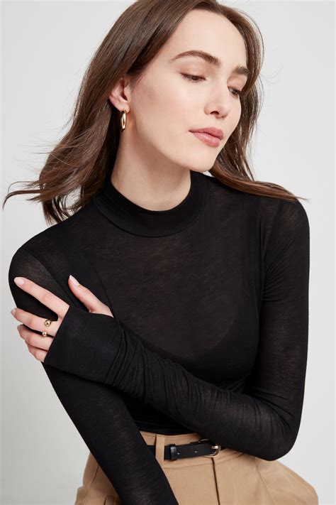 Mock Neck Long Sleeve Sheer Off White Top Addy Top Marcella