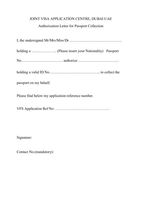 Fillable Authorization Letter For Passport Collection Printable Pdf