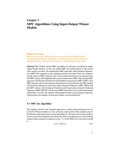 pdf mpc algorithms using input output wiener models