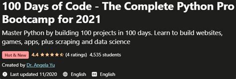udemy 100 days of code the complete python pro bootcamp for 2020 2020 11 23