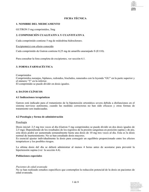 1 de 8 FICHA TÉCNICA 1 NOMBRE DEL MEDICAMENTO