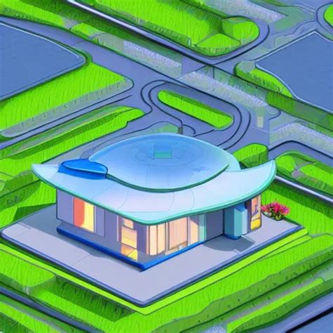 Isometric View Of A Moden Retro Futuristic Home By Stable Diffusion