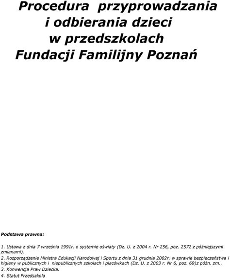 Procedura Przyprowadzania I Odbierania Dzieci W Przedszkolach Fundacji
