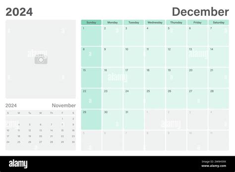 Calendrier de table ou planificateur de bureau décembre 2024 avec